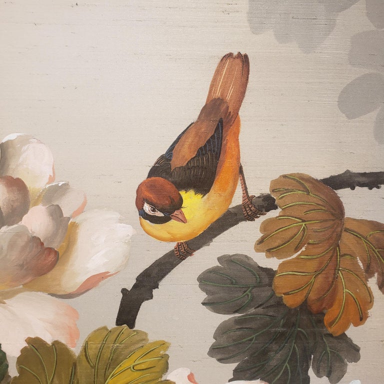 Kee Wu Wah - Oriental Flowers and Birds, Oil, Silk on Canvas, Chinese ...