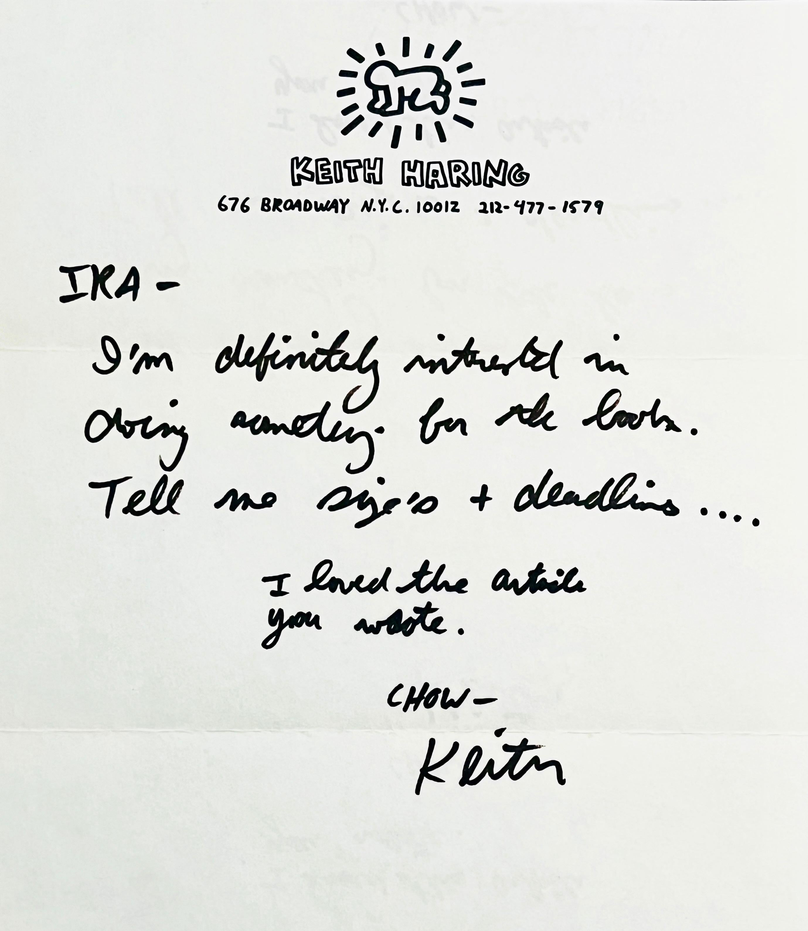 Keith Haring - Keith Haring Handwritten letter 1986 (Keith Haring ...