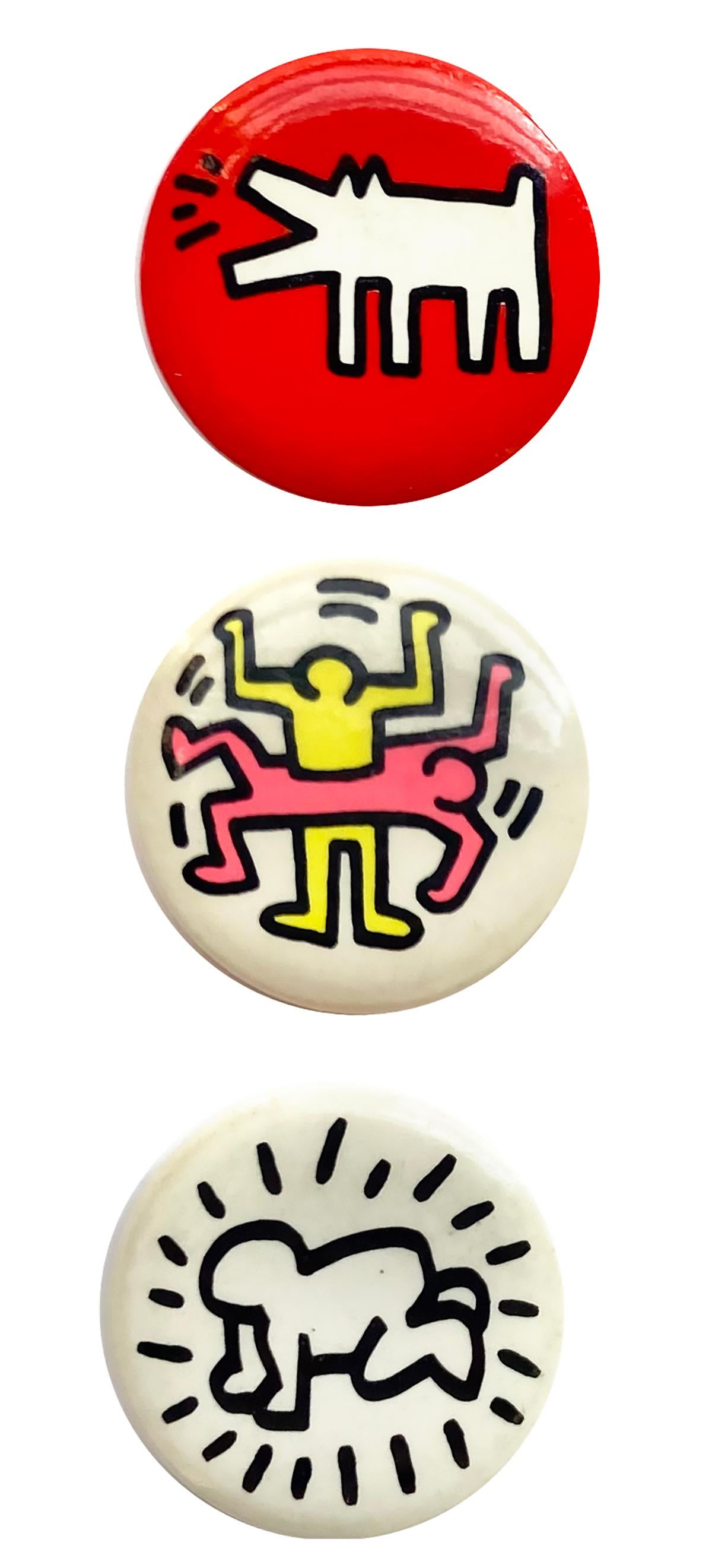 Keith Haring Pop Shop 1986 'Set of 5 Original Pins' For Sale at 1stDibs