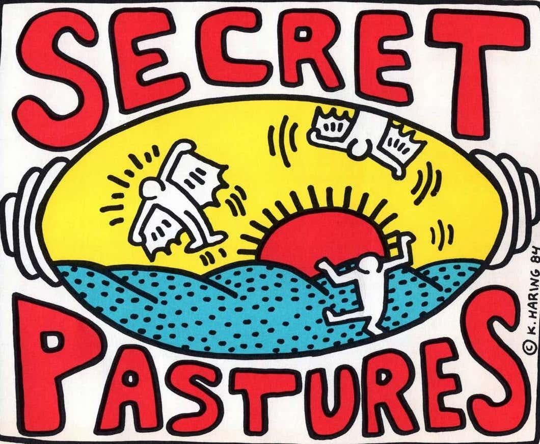 Keith Haring Secret Pastures 1984 announcement For Sale at 1stDibs