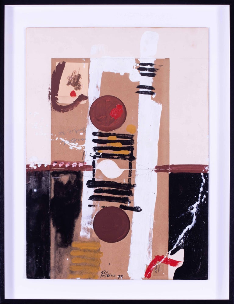 Keith Patterson - 1973 Abstract mixed media artwork, red moon on water ...