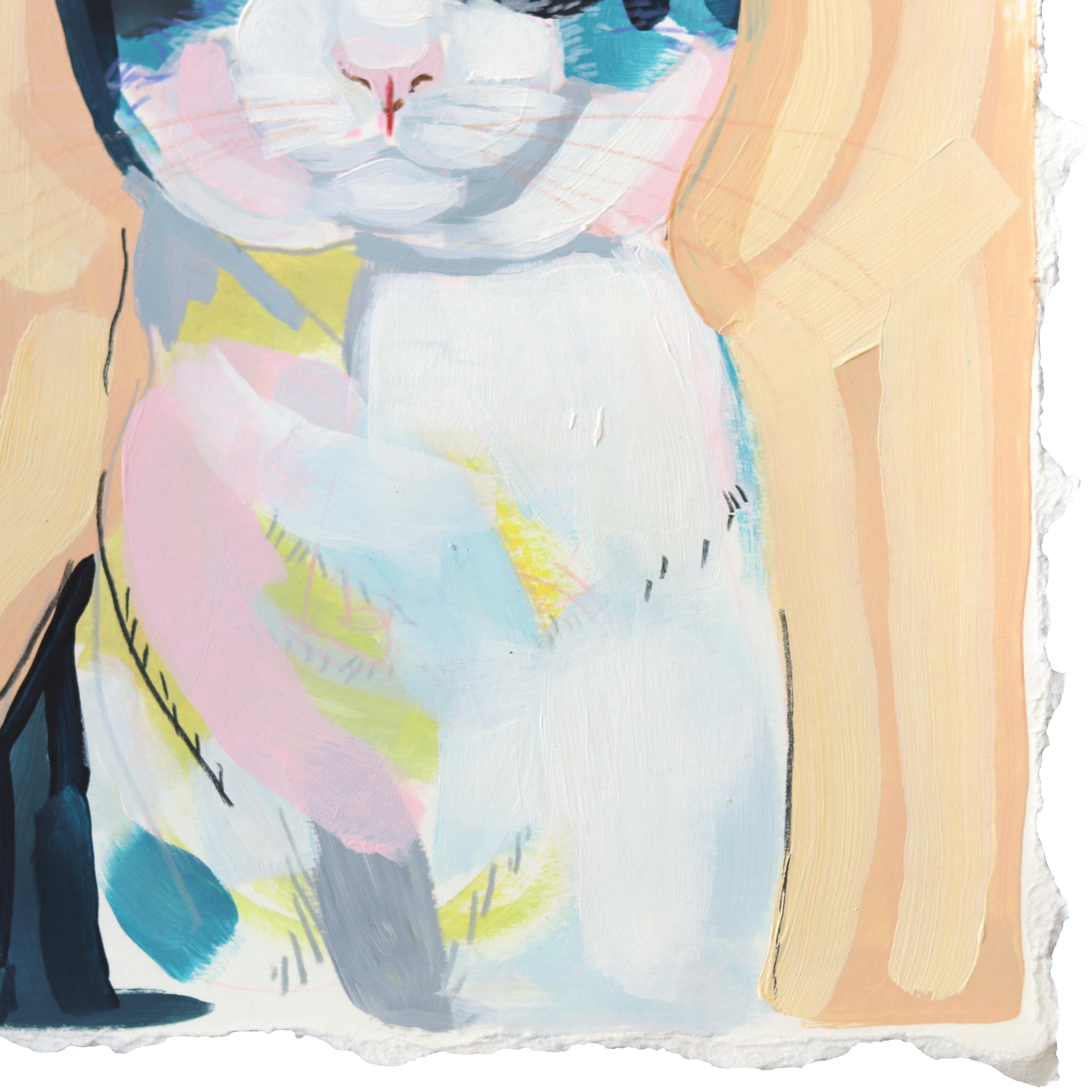 Kellie Newsome - Kitty Kitty Kat - Figurative Animal Painting on Paper ...