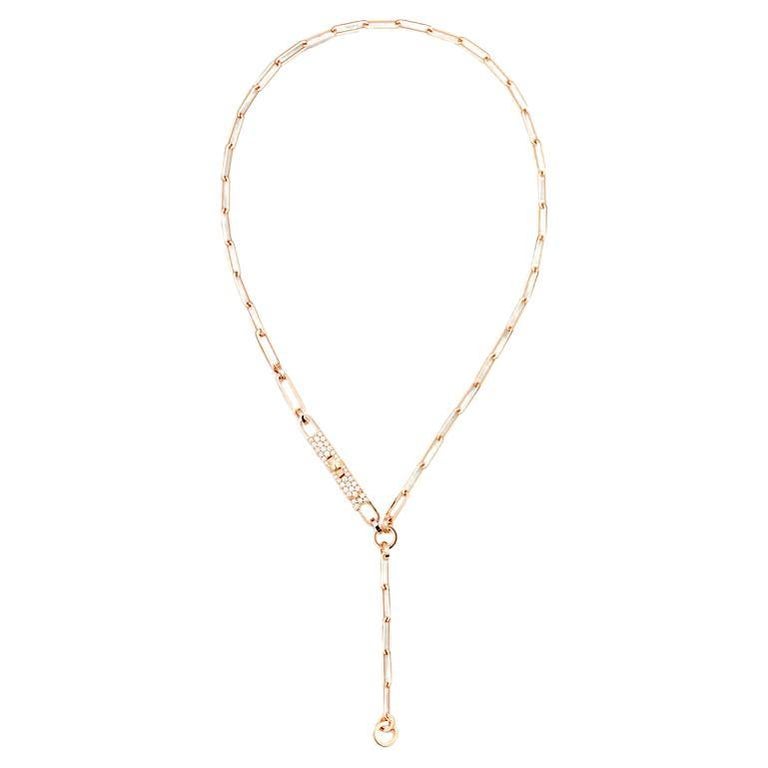 HERMES Kelly Chaine Lariat Necklace Rose Gold NEW For Sale at 1stDibs