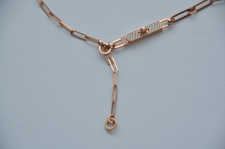 HERMES Kelly Chaine Lariat Necklace Rose Gold NEW For Sale at 1stDibs