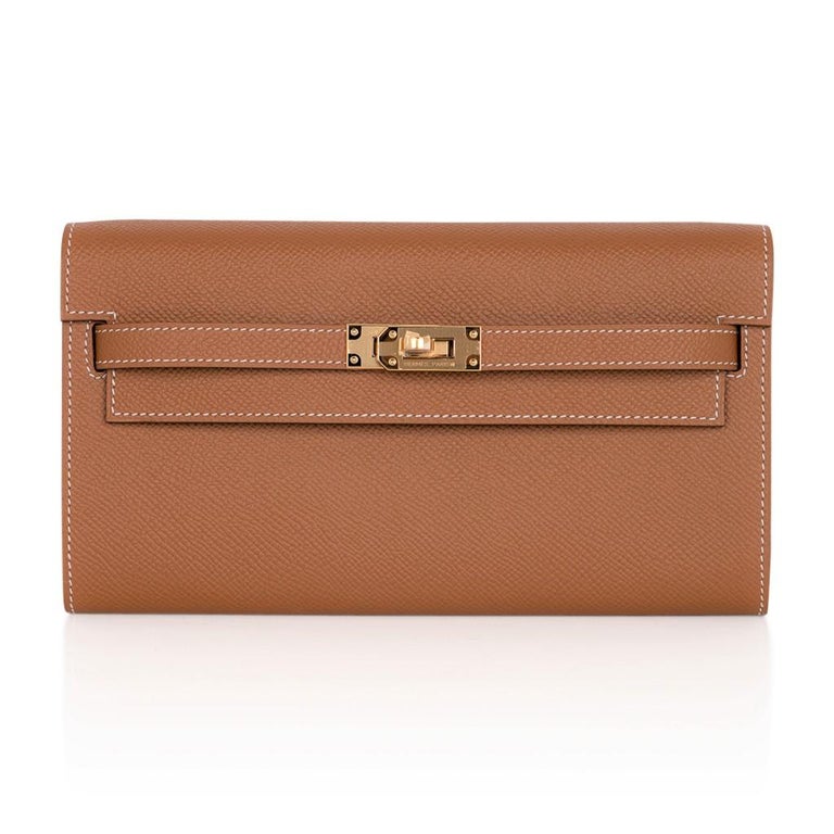 Kelly Classique To Go Wallet Gold Epsom Gold Hardware New w/Box at 1stDibs