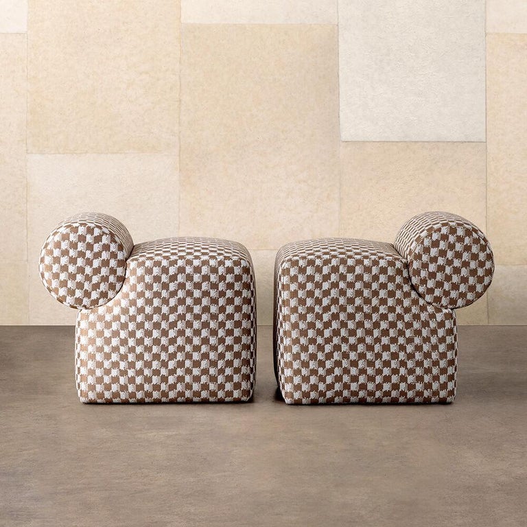 Kelly Wearstler Esfera Ottoman in Checker Mushroom Fabric For Sale at ...