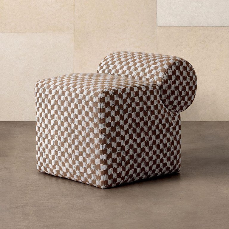 Kelly Wearstler Esfera Ottoman in Checker Mushroom Fabric For Sale at ...