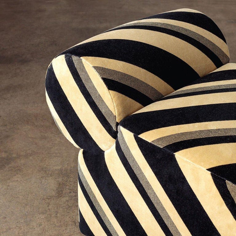 Kelly Wearstler Esfera Ottoman in Varsity Ebony Gold Stripe Velvet For ...