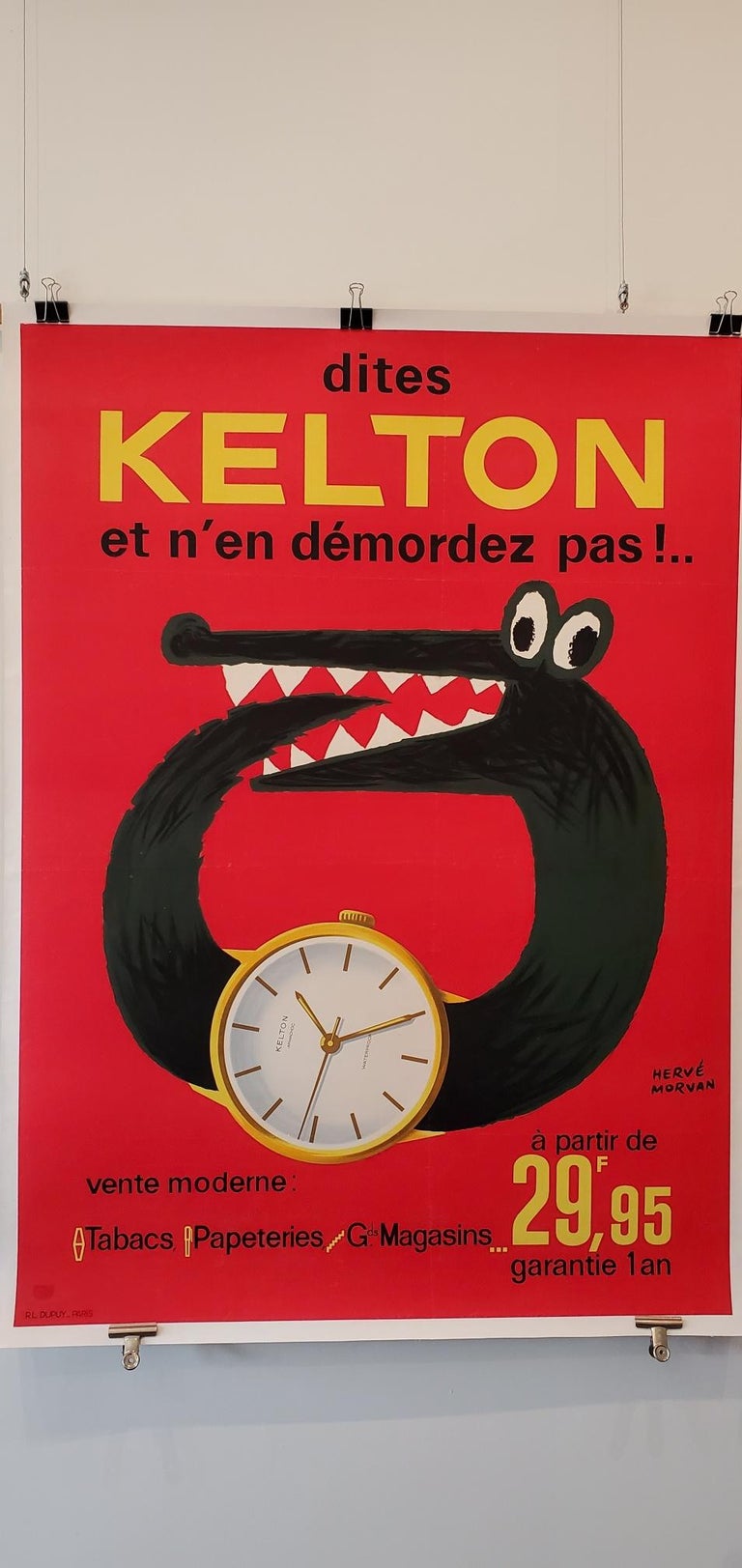 Kelton Watch by Herve Morvan Original Vintage Poster For Sale at 1stDibs