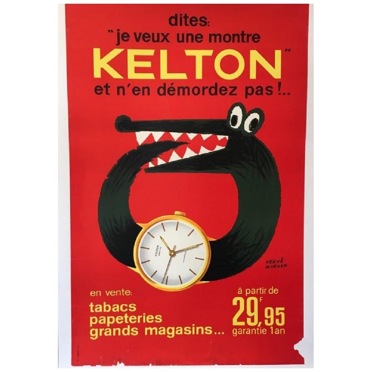 Kelton Watch by Herve Morvan Original Vintage Poster at 1stDibs