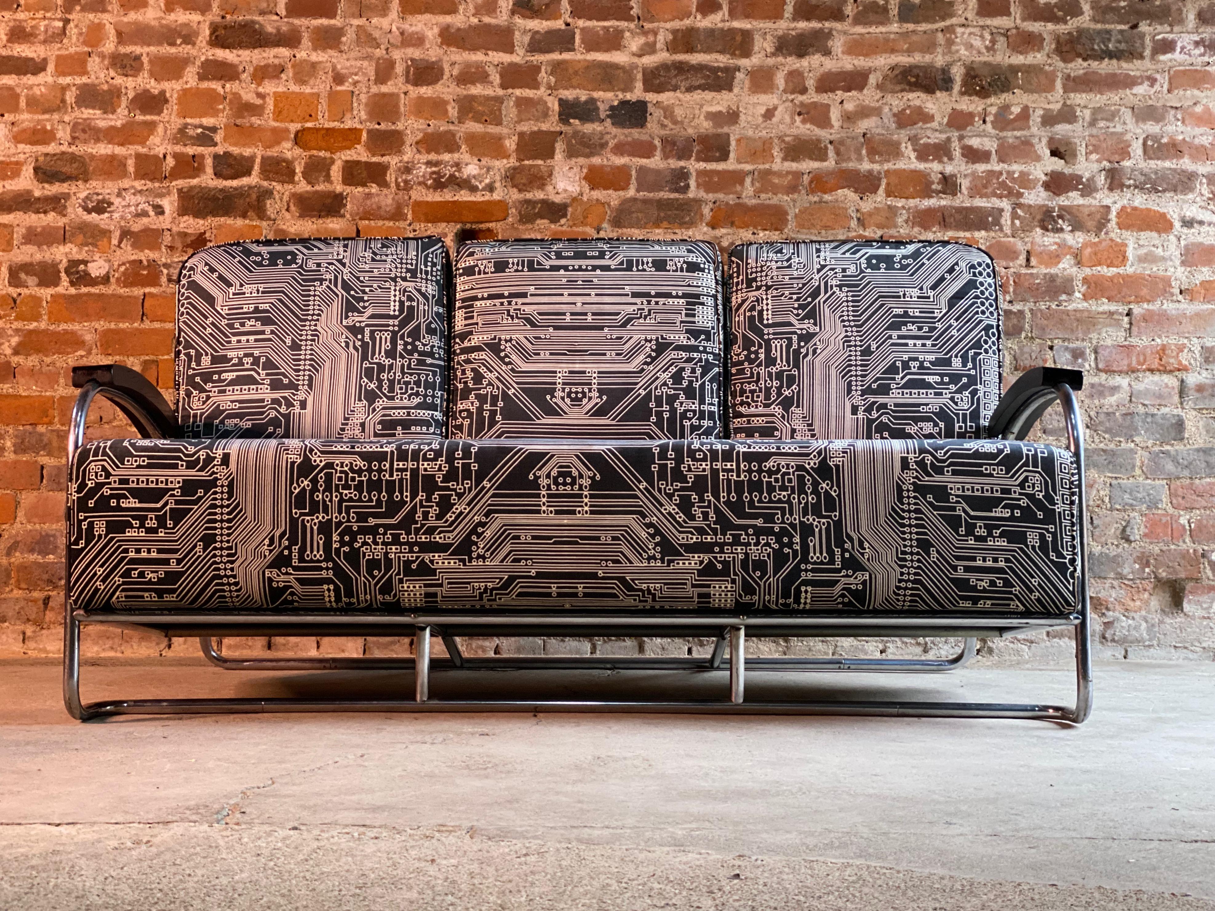 Kem Weber Three-Seat Chrome Settee Art Deco Design, USA, 1930s at 1stDibs