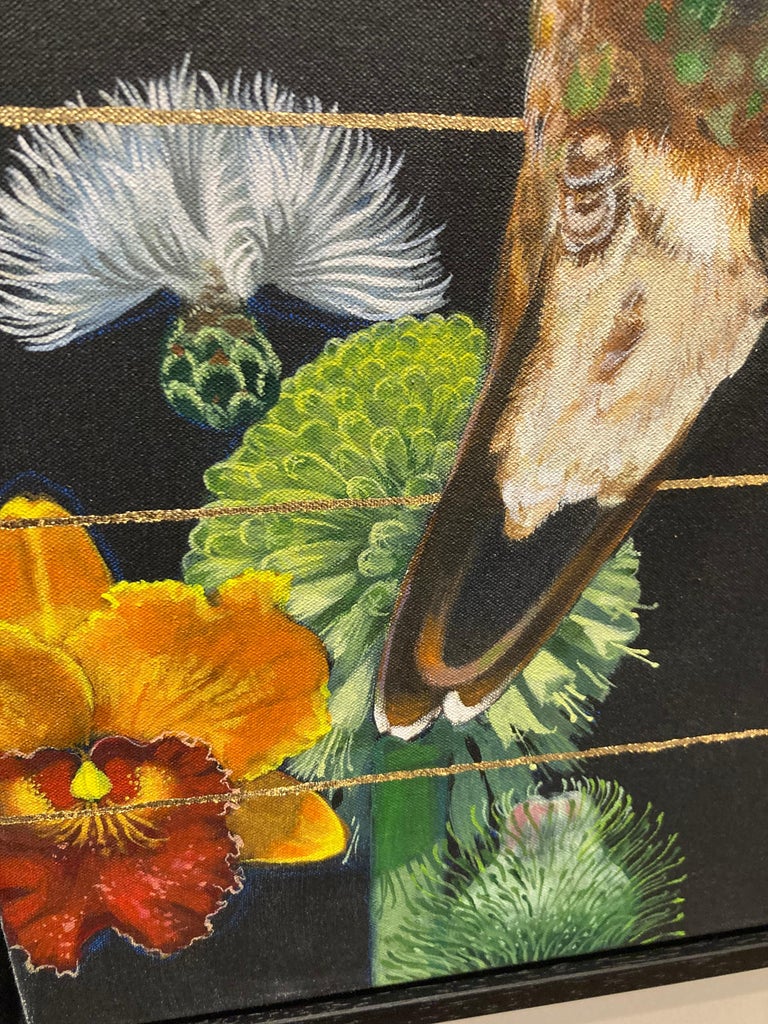 Keng Wai Lee - Clara - contemporary hummingbird flowers gold mixed ...