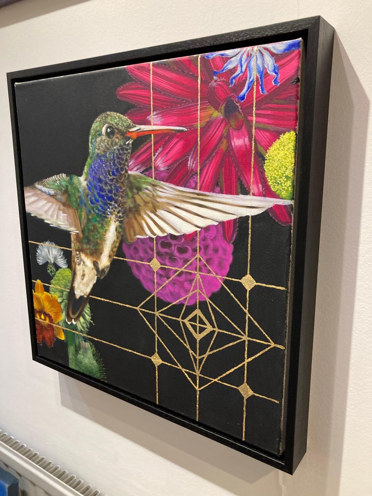 Keng Wai Lee - Clara - contemporary hummingbird flowers gold mixed ...