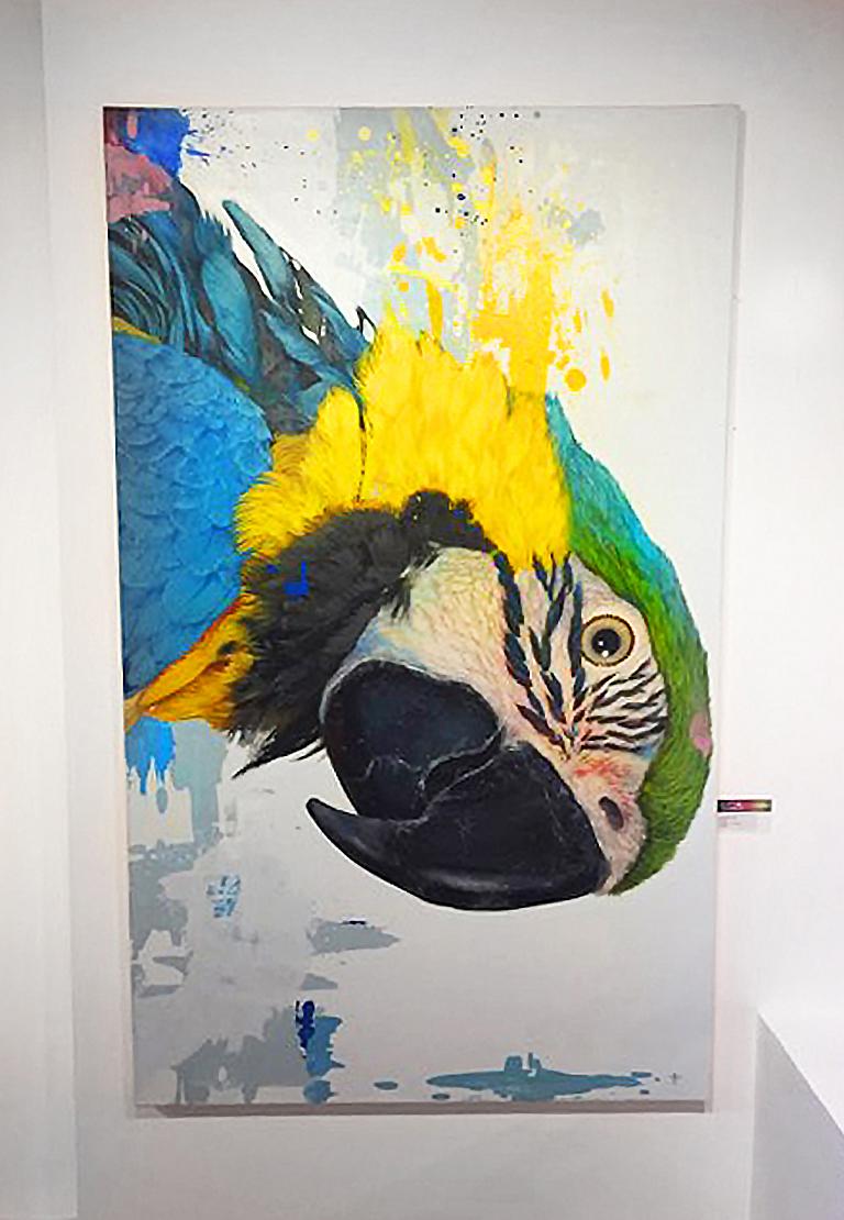 Keng Wai Lee - Louise - vibrant yellow and blue illustrative parrot ...