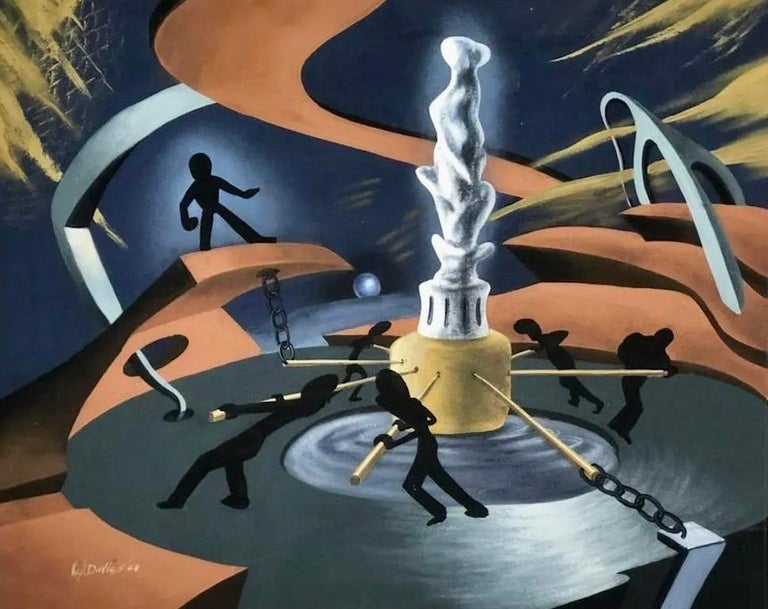 Kenneth Davies - Tableau figuratif abstrait surréaliste de Yale moderne ...