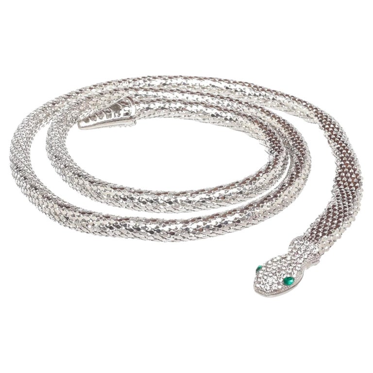 Kenneth J Lane Silver Snake Necklace Green Eyes For Sale at 1stDibs