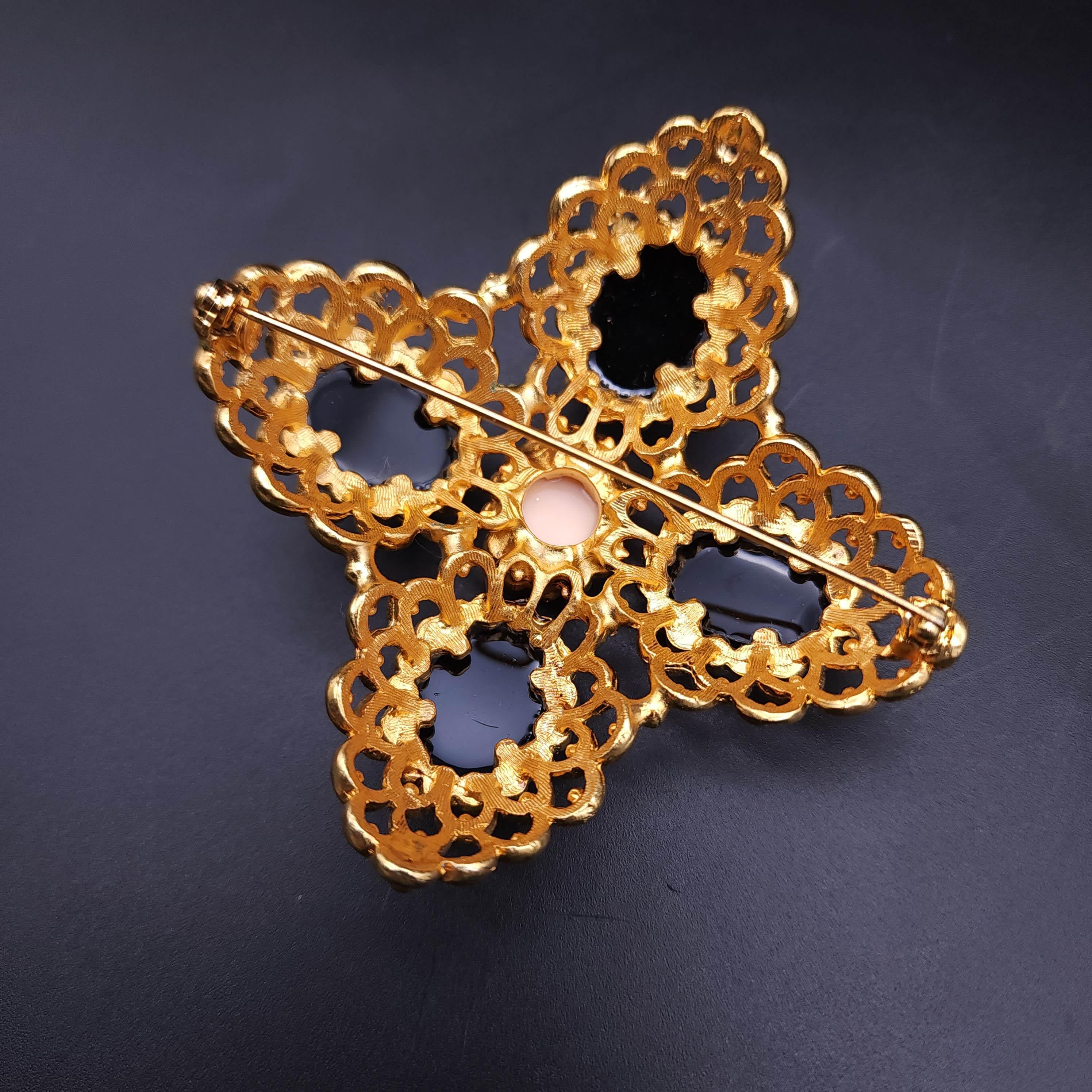 Kenneth Jay Lane Cabochon Cross Pin Brooch, Black and Pink, Gold Finish ...