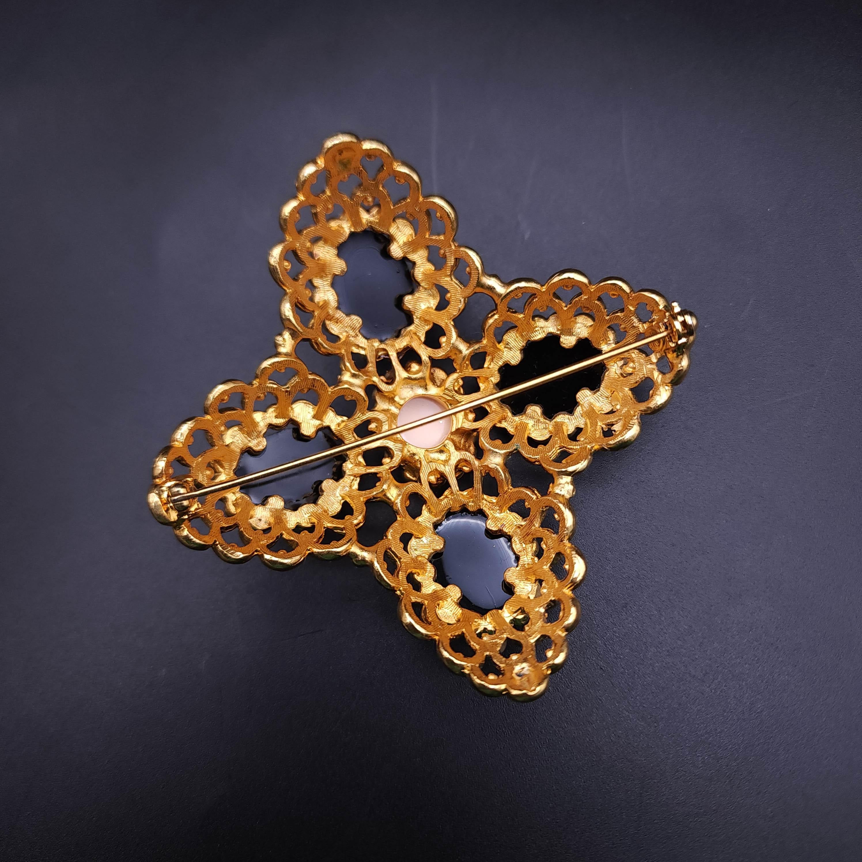 Kenneth Jay Lane Cabochon Cross Pin Brooch, Black and Pink, Gold Finish ...