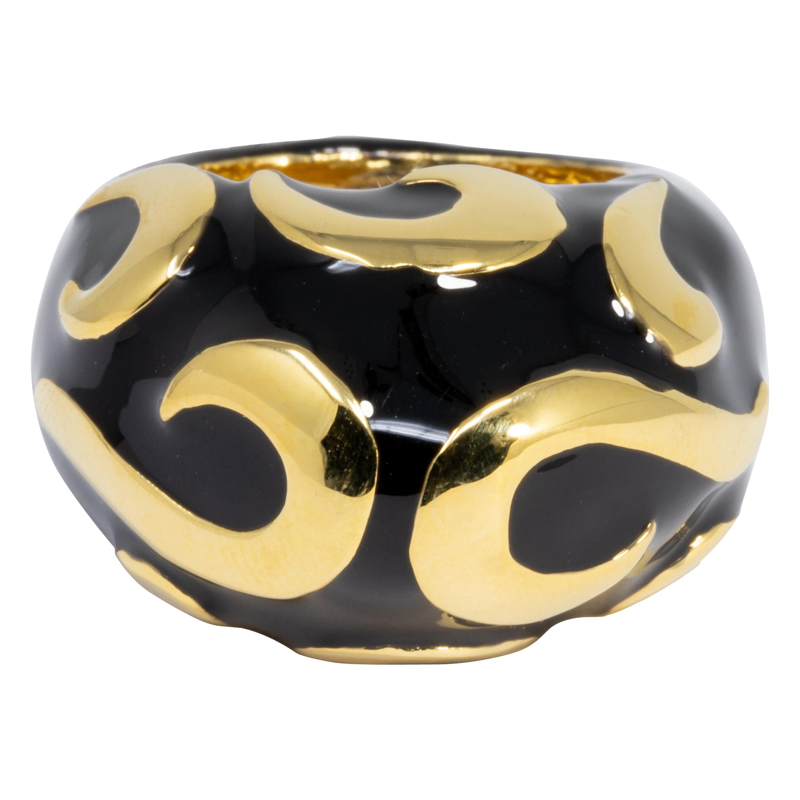 Kenneth Jay Lane Gold Black Enamel Dome Cocktail Ring, Contemporary ...