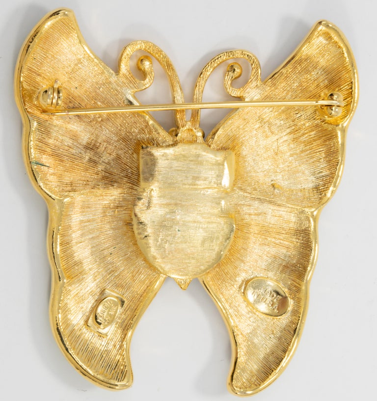 Kenneth Jay Lane Gold Butterfly Pin Brooch, Green and Blue Enamel For ...