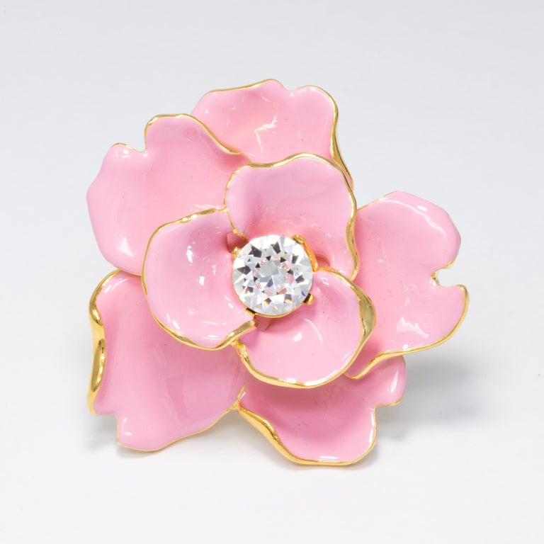 Kenneth Jay Lane Gold Flower Crystal Cocktail Ring, Hot Pink Enamel ...