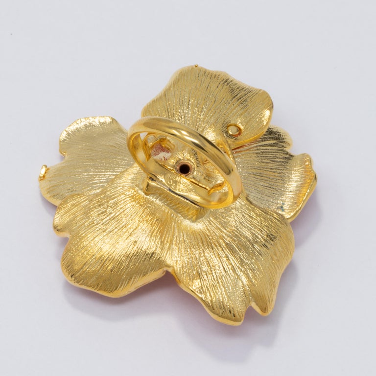 Kenneth Jay Lane Gold Flower Faux Pearl Cocktail Ring, Salmon Coral ...