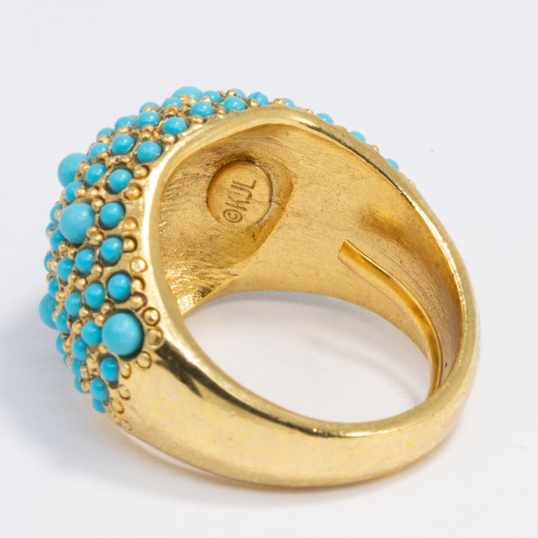 Kenneth Jay Lane Gold Pave Turquoise Cabochon Dome Cocktail Ring at 1stDibs