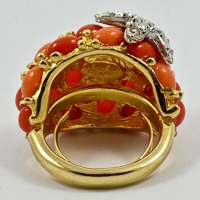 Kenneth Jay Lane Gold Plated Faux Coral Crystal Starfish Bombé Cocktail ...