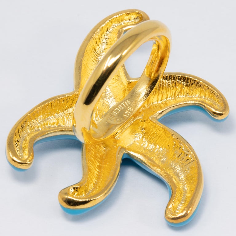 Kenneth Jay Lane Gold Turquoise Enamel Starfish Cocktail Ring, KJL For ...