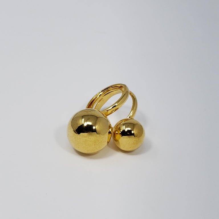 Kenneth Jay Lane KJL Gold Chucky Ball Double Cocktail Statement Ring at ...