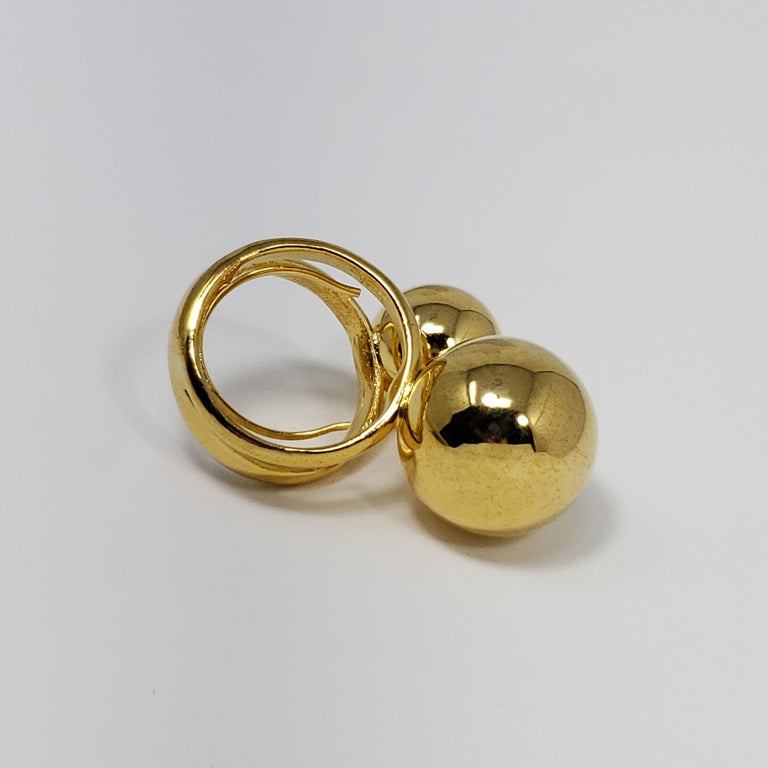 Kenneth Jay Lane KJL Gold Chucky Ball Double Cocktail Statement Ring at ...
