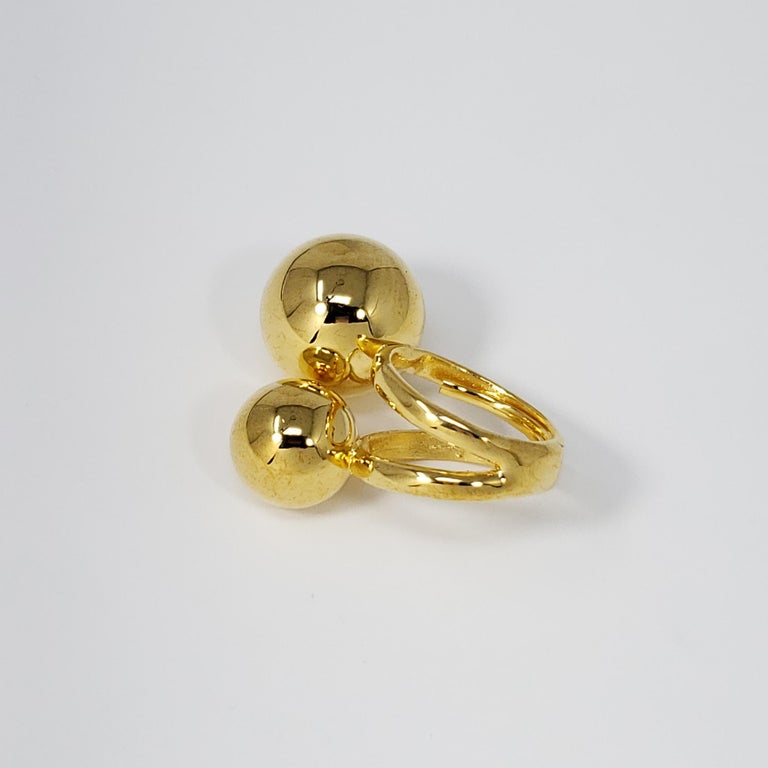 Kenneth Jay Lane KJL Gold Chucky Ball Double Cocktail Statement Ring at ...