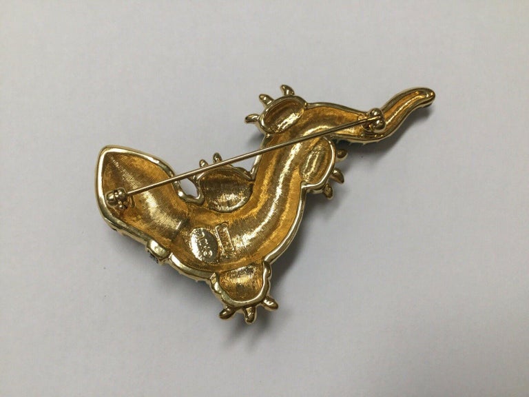 Kenneth Jay Lane KJL Lizard Salamander Enamel Crystal Statement Pin ...