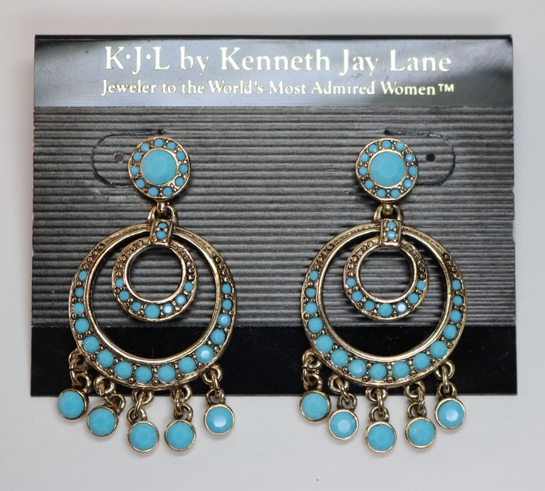 Kenneth Jay Lane Turquoise Chandelier Earrings For Sale at 1stDibs