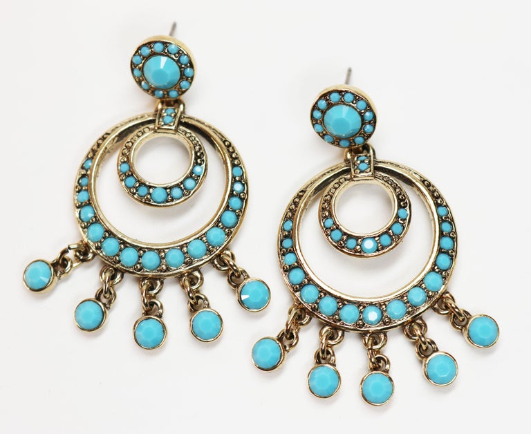 Kenneth Jay Lane Turquoise Chandelier Earrings For Sale at 1stDibs