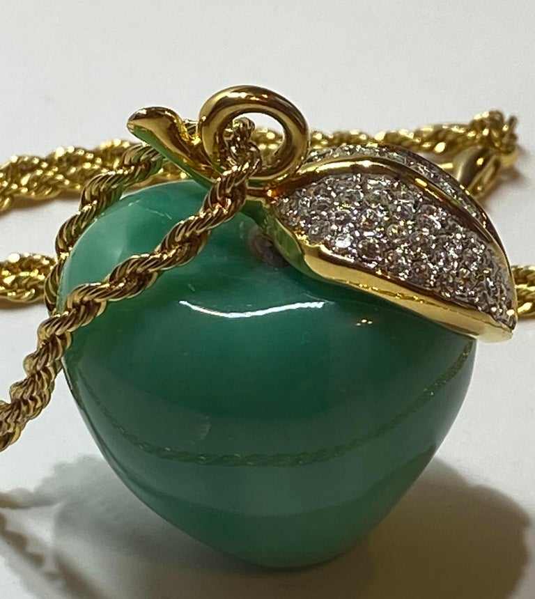 Kenneth Jay Lane Whimsical Rhinestone Jade-Green Lucite Apple Pendant ...
