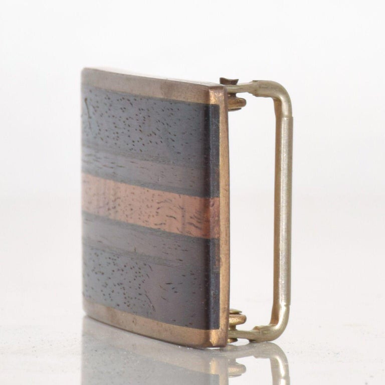 Kenneth Reid Modern Brass Exotic Wood Stripe Belt Buckle New Mexico ...