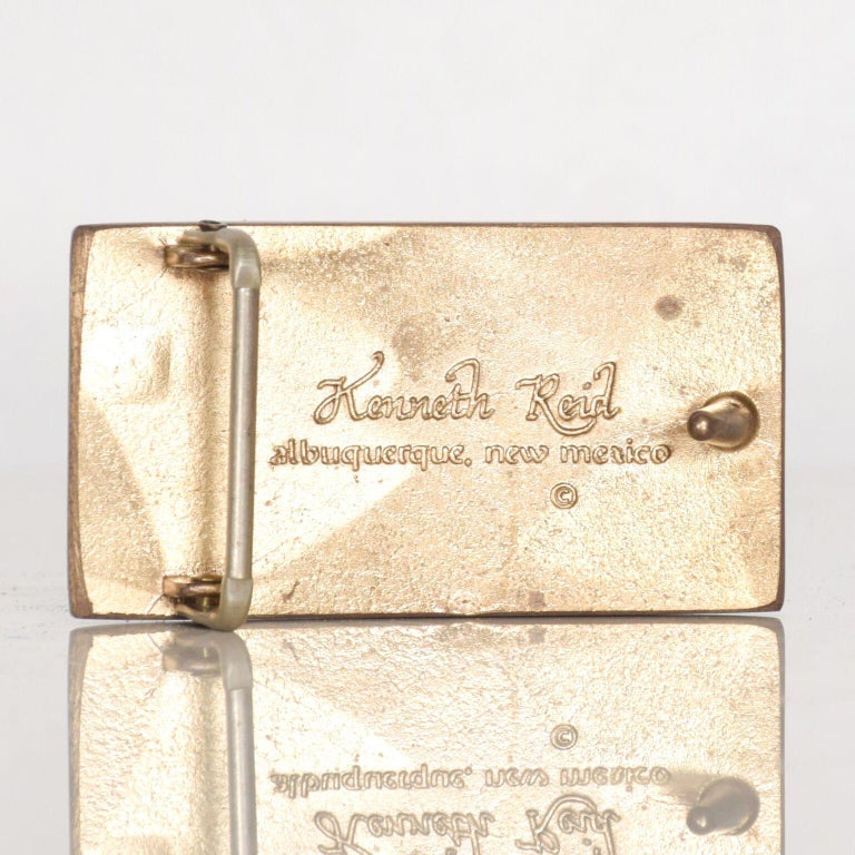 Kenneth Reid Modern Brass Exotic Wood Stripe Belt Buckle New Mexico ...