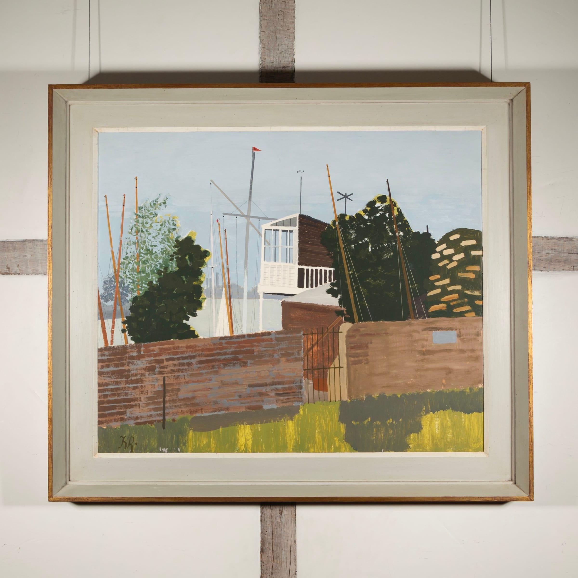 Kenneth Rowntree - Putney Gardens with Boats, Oil on Board Painting by ...