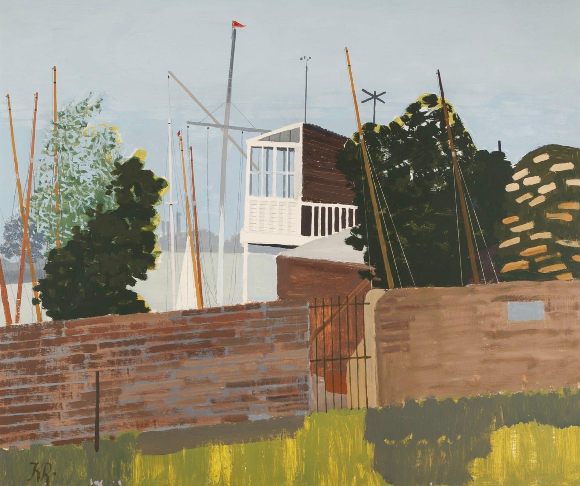 Kenneth Rowntree - Putney Gardens with Boats, Oil on Board Painting by ...