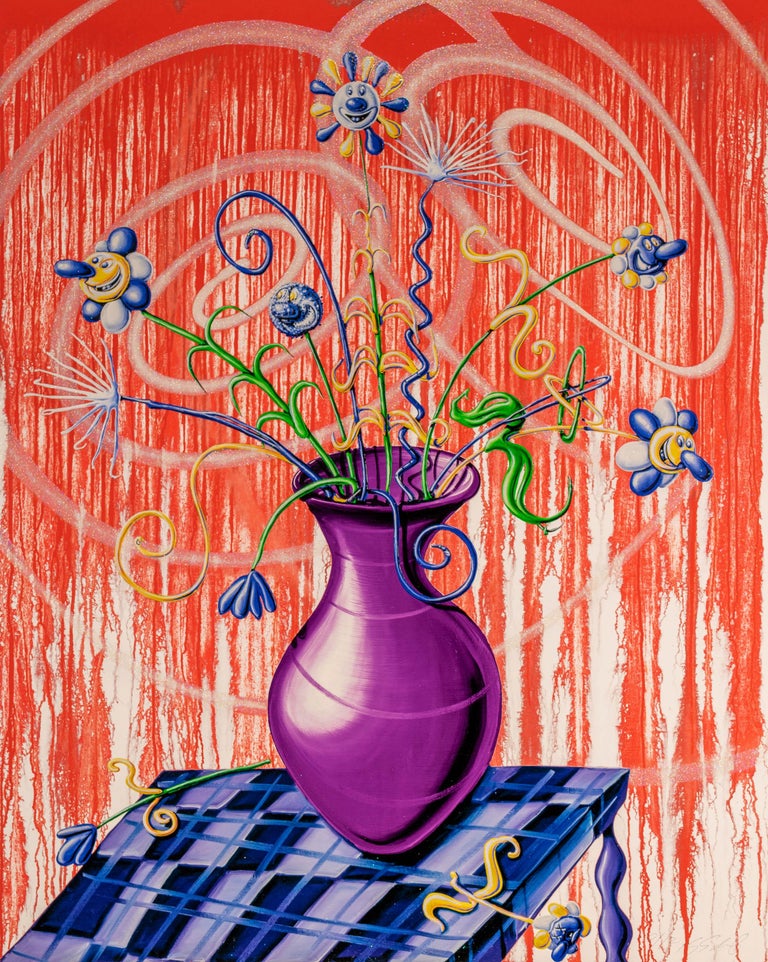 Kenny Scharf - Flores Red Pop Art Red Flowers Contemporary Still Life ...