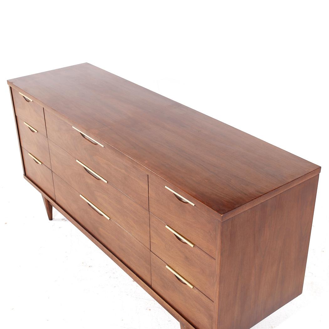 Kent Coffey Tableau Mid Century Walnut and Brass 9 Drawer Lowboy ...