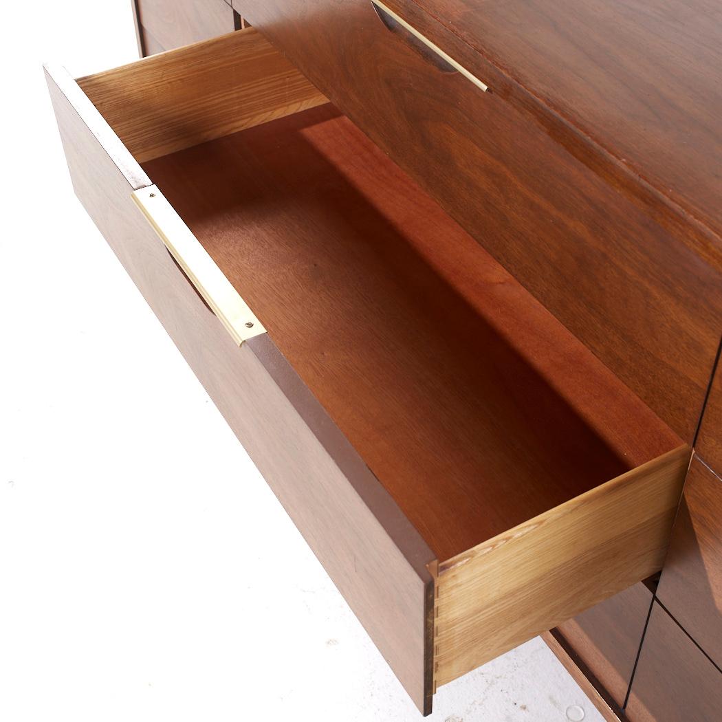 Kent Coffey Tableau Mid Century Walnut and Brass 9 Drawer Lowboy ...