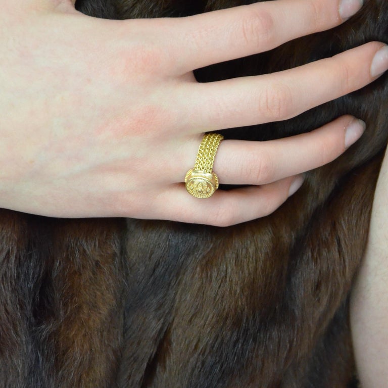 Kent Raible 18 Karat All Gold Chain Ring with Fine Granulation For Sale ...