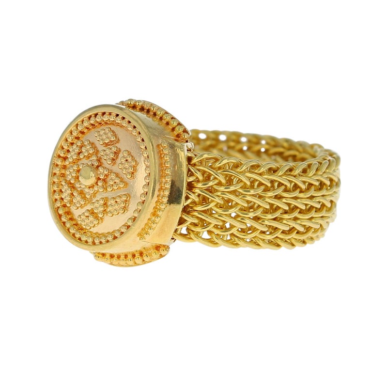 Kent Raible 18 Karat All Gold Chain Ring with Fine Granulation For Sale ...