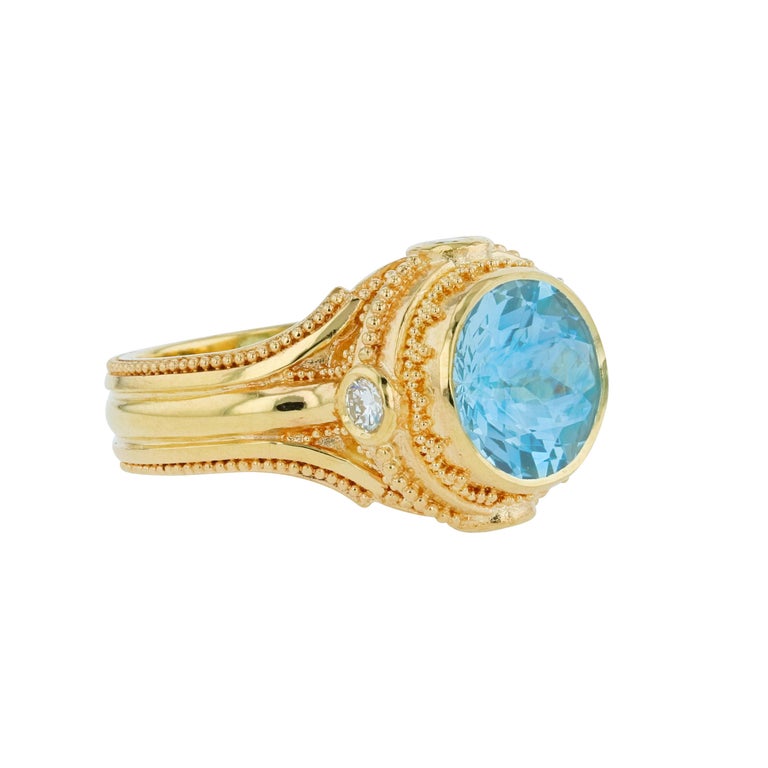 Kent Raible 18 Karat Gold Aquamarine and Diamond Cocktail Ring with ...