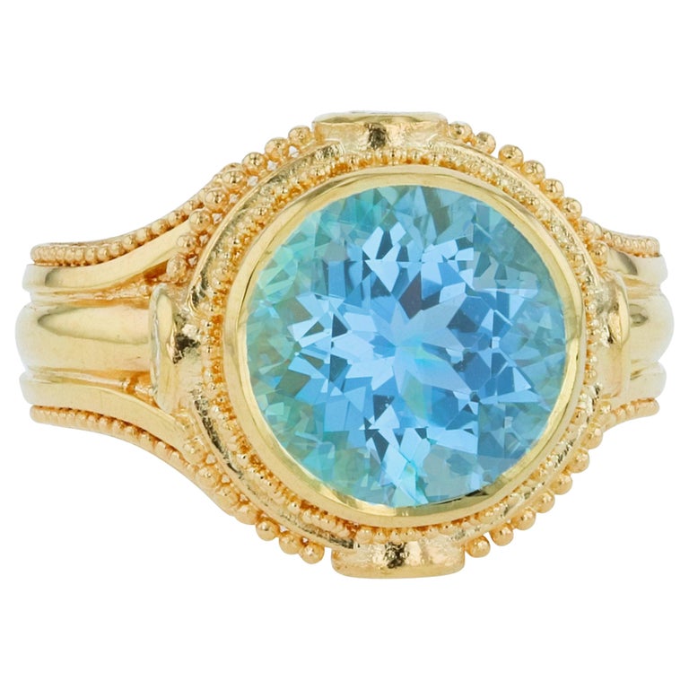 Kent Raible 18 Karat Gold Aquamarine and Diamond Cocktail Ring with ...