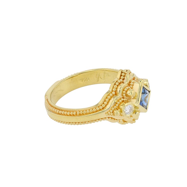 Kent Raible 18 Karat Gold Blue Sapphire Cocktail Ring with Granulation ...