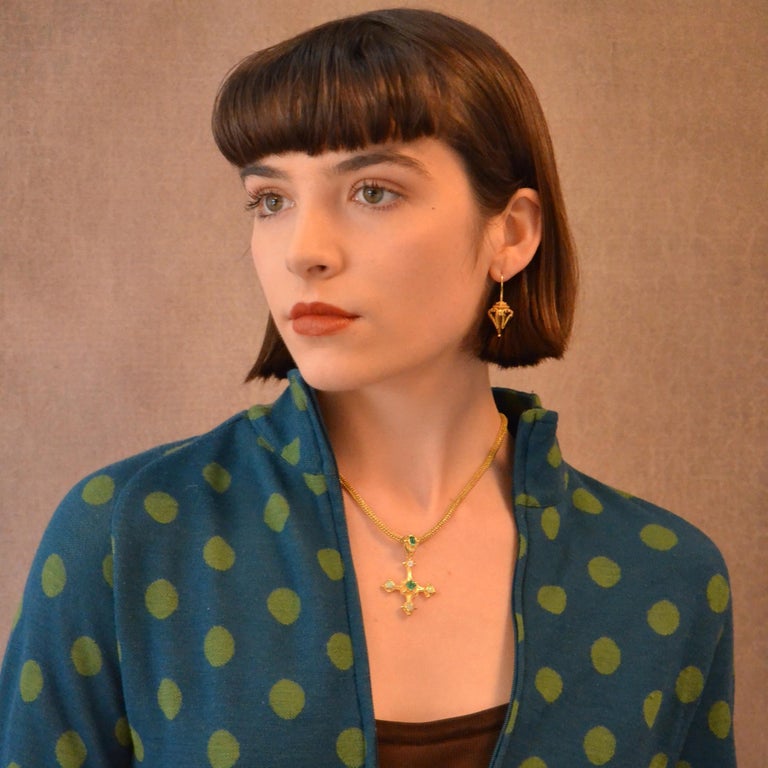 Kent Raible 18 Karat Gold Cross Pendant with Emerald, Opal, Diamond ...