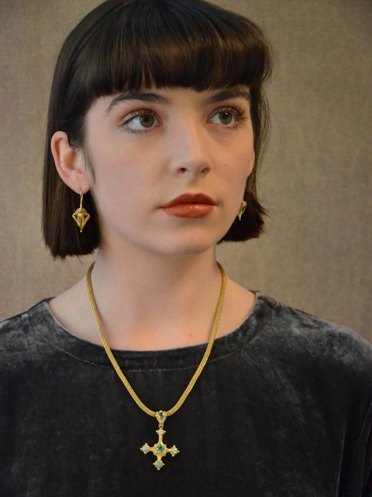 Kent Raible 18 Karat Gold Cross Pendant with Emerald, Opal, Diamond ...